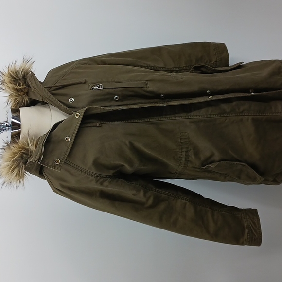 GAP | Jackets & Coats | Gap Army Green Jacket With Hood And Faux Fur ...